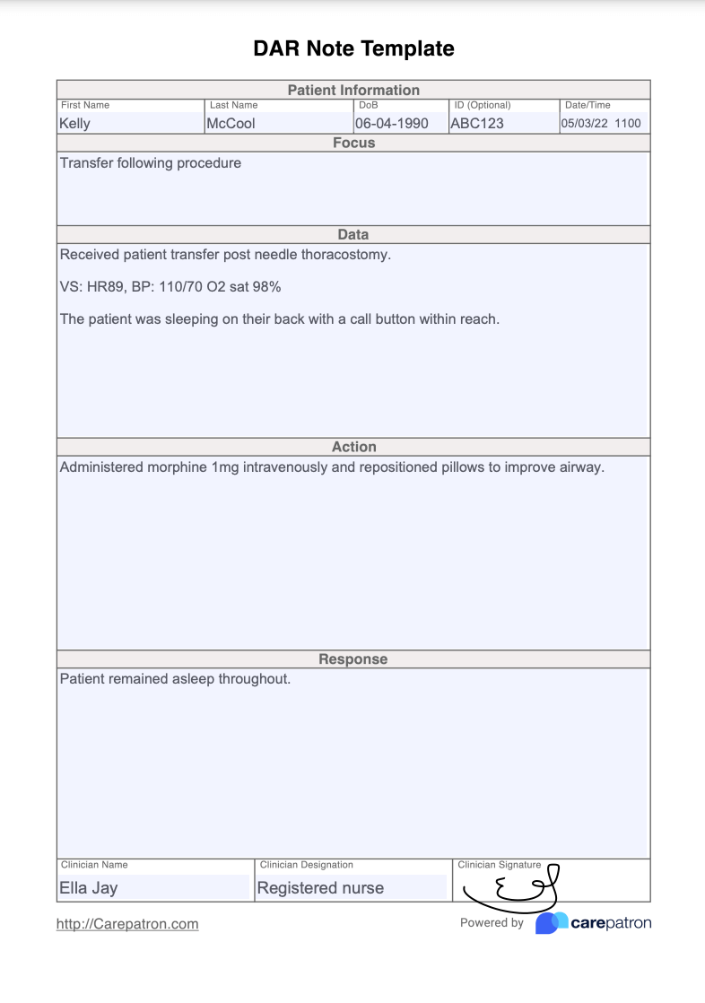DAR Note Template Example Free PDF Download